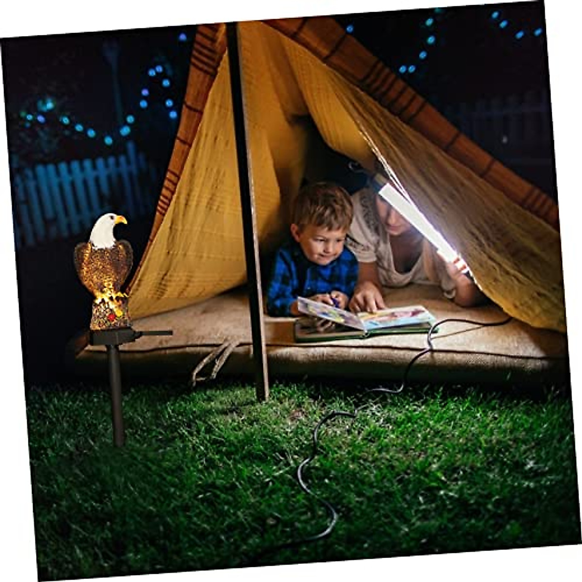 LABRIMP Lawn Decoration LED Balcony Decor Lamppost Solar Stake Lights Stakes Decorative Figurine Owl Patio Ground Outdoor Pathway Garden Light Ornament for Lamp Insert Yard Eagle