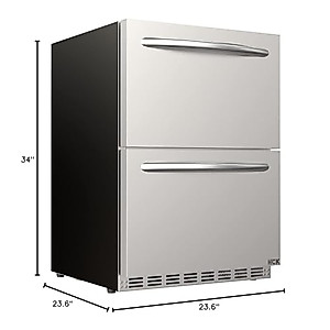 HCK Under Counter Outdoor Refrigerator, 24 Inch Double Drawer Fridge with Weatherproof Stainless Steel, Fast Cooling, Outdoor Beverage Refrigerator for Patio, Ideal for Home & Commercial Use