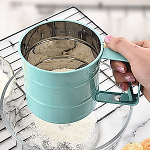 Cenbee Flour sieve stainless steel material manufacturing,Coffee Sieve Cup,Semi Automatic 2 Cup Sifter for Baking | Fine Mesh Pastry Sieve Cup(BLUE)