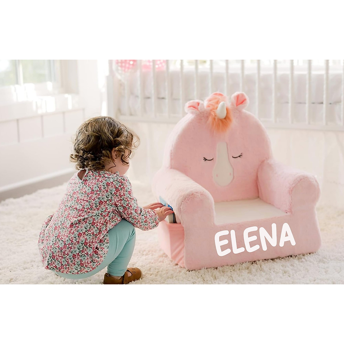 Personalized Cozy Pink Unicorn Kids Chair| Furry Toddler Memory Foam Room Decor| Boys Girls Playroom Bedroom Animal Sofa Chair| Add Name for Extra Cuteness| Cozy Pink Unicorn Chair