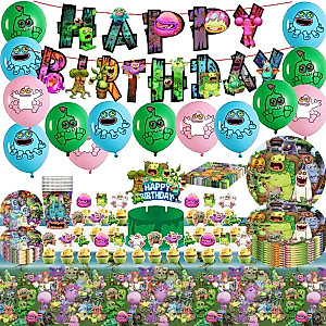 Monster birthday party supplies music moster party decoration for kids birthday party with banner cake topper balloons monster plates and cups