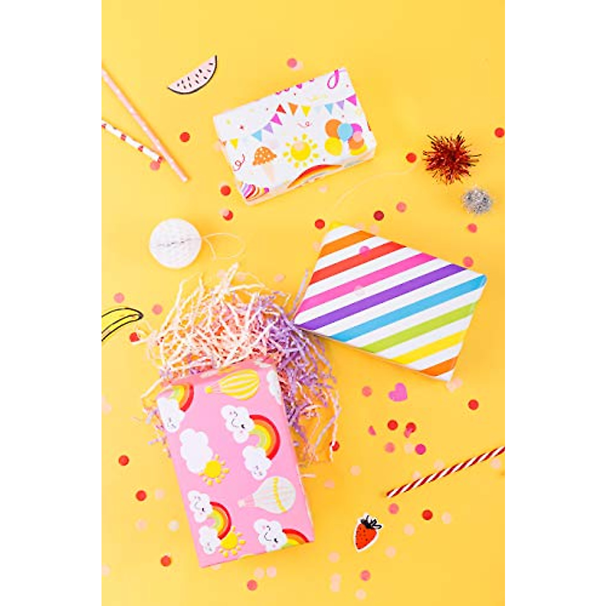 WRAPAHOLIC Birthday Wrapping Paper Roll - Rainbow Pony with Cut Lines for baby shower - 4 Rolls - 30 inch X 120 inch Per Roll