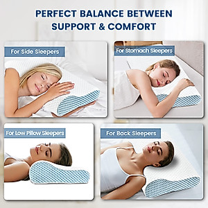 Memory Foam Pillows Neck Pillow for Sleeping, Ergonomic Contour Cervical Pillow Neck Support Bed Pillow for Side Back Stomach Sleeper, Orthopedic Pillow for Neck Pain Relief