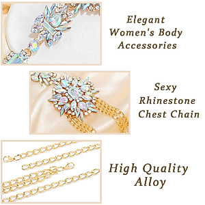 Vivilly Crystal Chest Chain Gold Rhinestone Body Chain Shiny Necklace Body Accessories Jewelry for Women