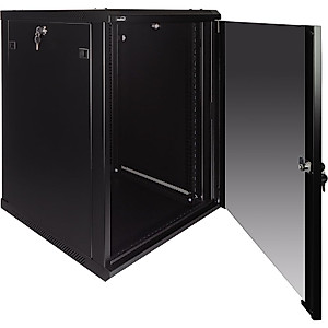 NavePoint 15U Server Rack Enclosure - 23.6” Deep, 15U Wall Mount Network Cabinet with Locking Glass Door for 19” IT Equipment, 15U Network Rack with 2 Fans, Removable Side Panels, Black