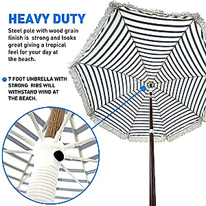 EasyGoProducts 5 Positions-Cupholder-Storage Backpack Chair Lightweight Rustproof Aluminum-Beach Umbrella 7 Foot – UPF 50+ UV Sun Protection-Tilt Function – Carry Bag, Tassel Deluxe Combo