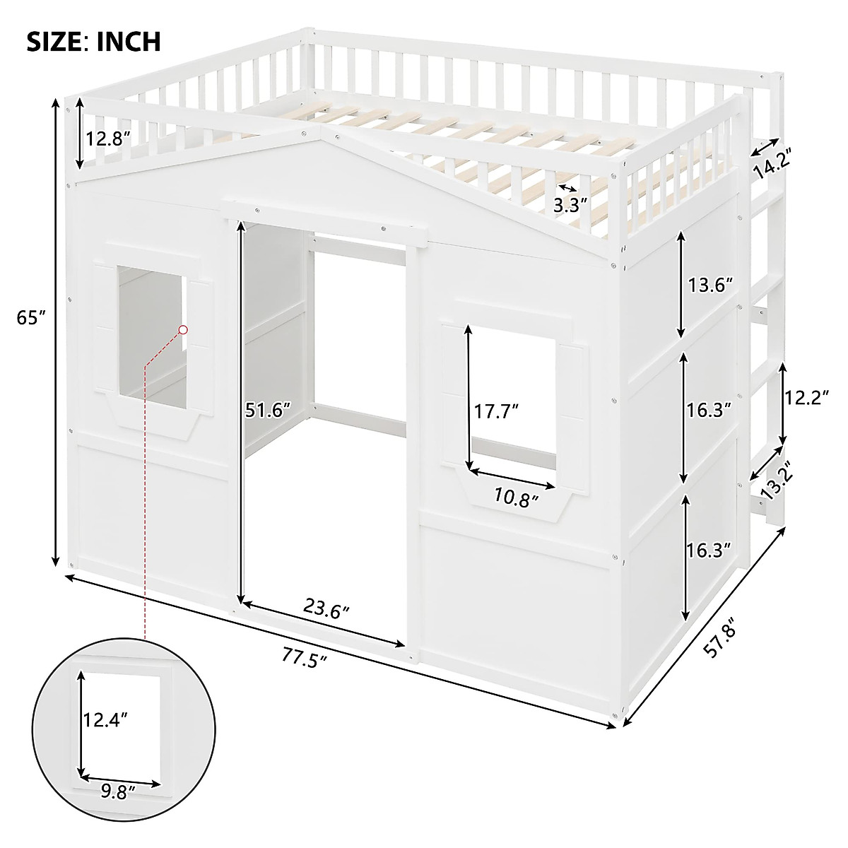 Harper & Bright Designs House Loft Bed Full Size Kids Playhouse Bed, Solid Wood Loft Bed Frame with Window and Ladder, for Girls Boys (Full Size, White)