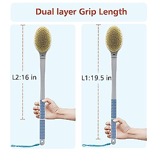 Shower Brush with Soft and Stiff Bristles,20.5" Extra Long Handle Dual-Sided Back Scrubber Bath Brush Body Exfoliator for Wet or Dry Brushing (Extra Long Handle)