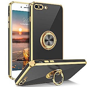 BENTOBEN iPhone 8 Plus Case, iPhone 7 Plus Case, Slim Fit Ring Holder Stand Magnetic Car Mount Supported Shockproof Protective Women Girls Men Boys Case Cover for iPhone 8 Plus/7 Plus 5.5", Black/Gold