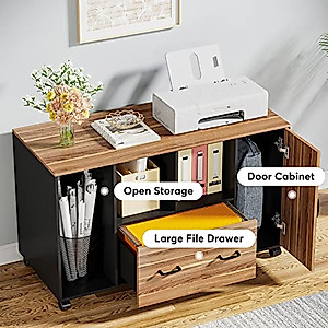 LITTLE TREE Rolling File Cabinet with Drawer and Door,Mobile Filing Cabinet with Storage Shelves and CPU Holder for Home Office,Living Room