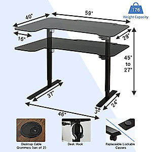BUNOEM L-Shaped 59" Height Adjustable Electric Standing Desk, Sit and Stand Up Computer Desk For Home Office with Splice Board (Black Top, Black Frame)
