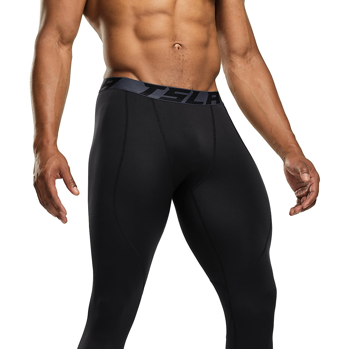 TSLA Men's Thermal Compression Pants, Athletic Sports Leggings & Running Tights, Wintergear Base Layer Bottoms, Heatlock Jet Black, Large