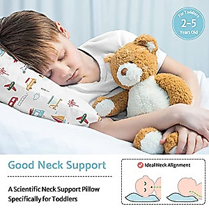 Toddler Pillow 13x18 Toddler Pillows for Sleeping with 100% Soft Breathable Cotton Pillowcase Hypoallergenic Machine Washable Small Kids Pillow Perfect for Toddler Bed, Daycare, Travel - Transport