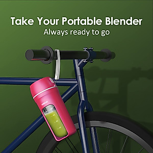 GREECHO Portable Blender, One-handed Drinking Mini Blender for Shakes and Smoothies, 12 oz Personal Blender with Rechargeable USB, Made with BPA-Free Material Portable Juicer, Rose Red