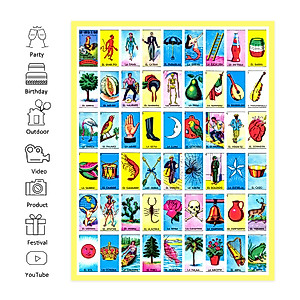 QYIMLI 5 x 7ft Loteria Cards Backdrop Mexico Party Theme Decorations Mexican Bingo Party Supplies Photography Banner