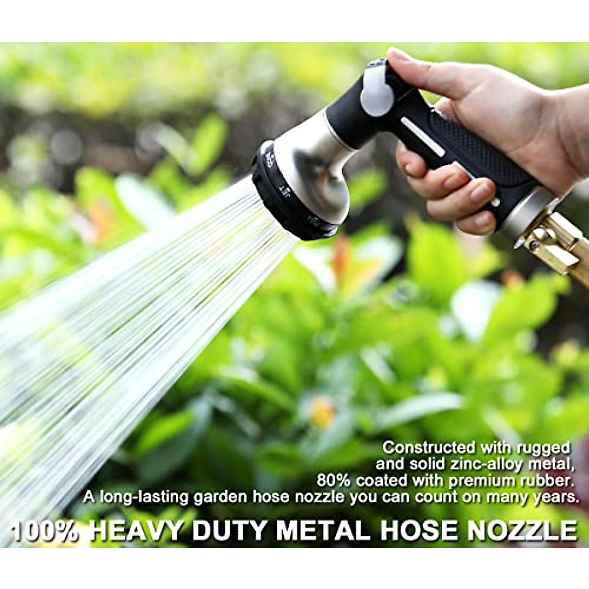 ESOW Garden Hose Nozzle 100% Heavy Duty Metal, Water Hose Sprayer with 8 Watering Patterns, Thumb Control On Off Valve, High Pressure Nozzle Sprayer for Watering Plants, Car and Pet Washing, Black