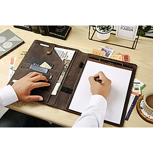 Personalized Leather Portfolio for Men, Engraved Leather Clipboard Portfolio Binder, Custom Leather Legal Pad Padfolio, Christmas Gift for His/Her (Clipboard, Grey-Standard)