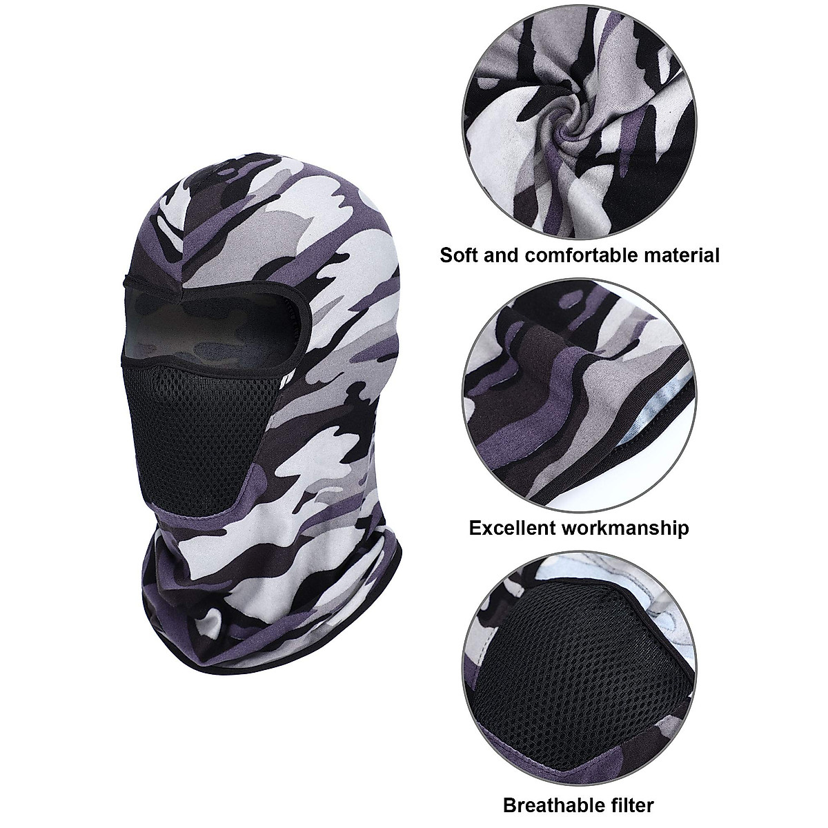 6 Pcs Winter Ski Mask Balaclava Full Face Mask Summer UV Sun Protection Face Cover Dust Windproof Breathable Shiesty Mask(Large,Dark Camouflage Colors)