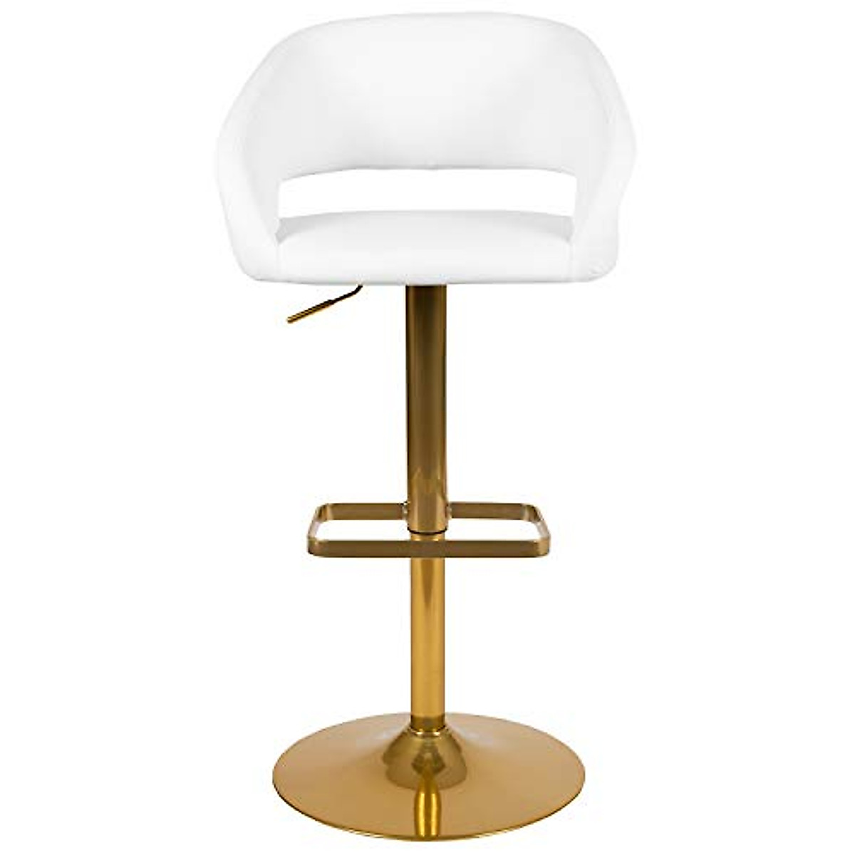 Flash Furniture Erik Contemporary Adjustable Height Barstool with Footrest and Rounded Mid-Back, Upholstered Bar or Counter Height Stool, White/Gold