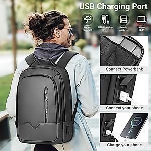 Laptop Backpack,Slim Business Backpack for Men with USB Charger,Expandable Lightweight Waterproof Travel Backpack Anti-theft Mens Bakpacks 15.6 Inch Work Computer Bag College Backpacks for Men Women