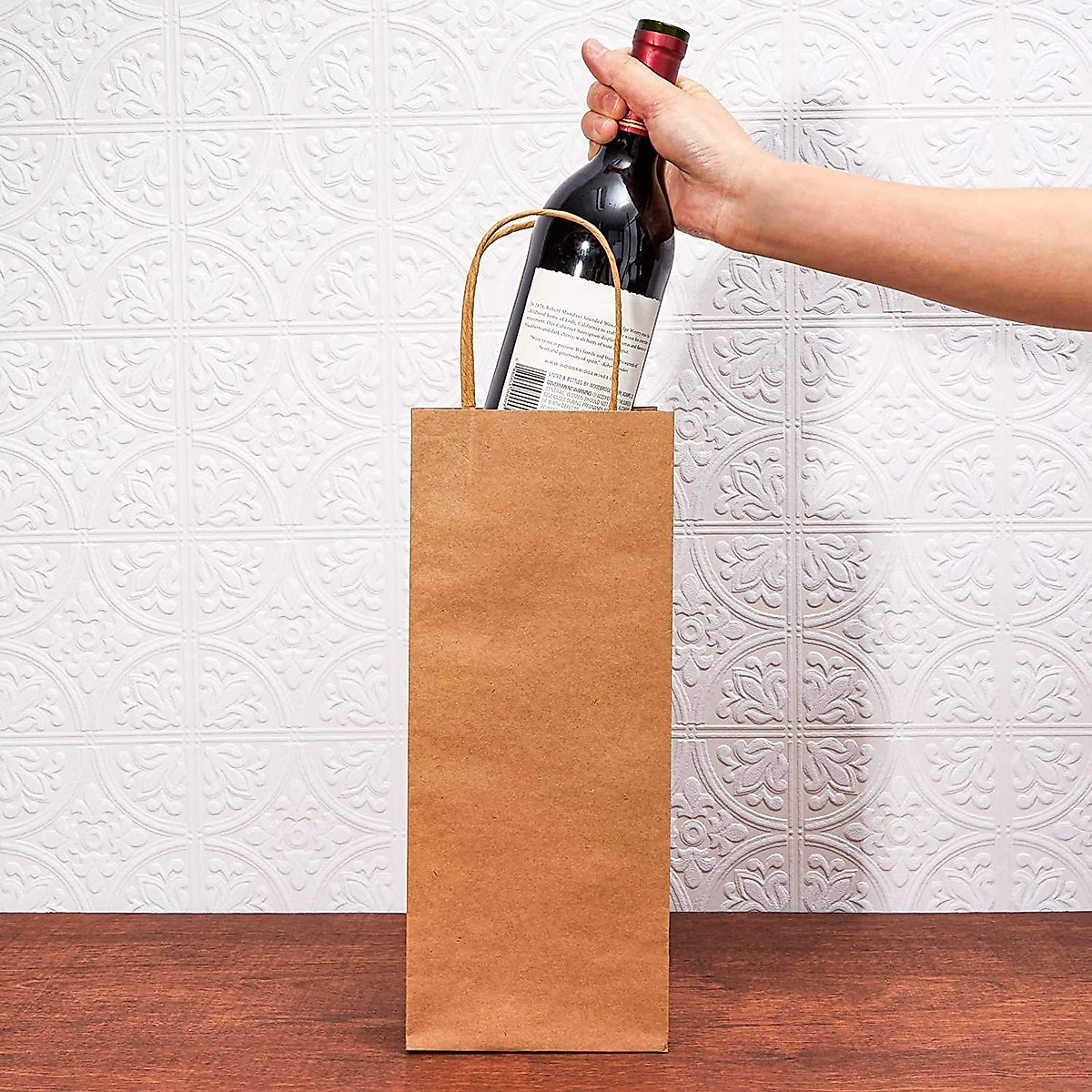 Bright Creations Kraft Paper Wine Gift Bags with Handles (Brown, 50 Pack)