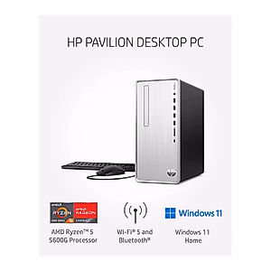 HP Pavilion Desktop PC, AMD Ryzen 5 5600G, 12 GB RAM, 512 GB SSD, Windows 11 Home, Wi-Fi 5 & Bluetooth Connectivity, 9 USB Ports, Wired Keyboard and Mouse Combo, Pre-Built PC Tower (TP01-2040, 2022)