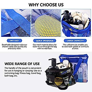 2 Pcs Portable Shower Mesh Caddy Bag Quick Dry Hanging Toiletry and Bath Organizer for Travel and Swimming with Zipper (Dark Blue-Black)