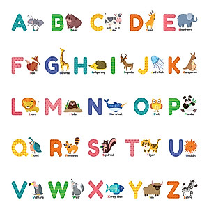 DECOWALL DS-8014 Colourful Animal Alphabet ABC Kids Wall Stickers Wall Decals Peel and Stick Removable Wall Stickers for Kids Nursery Bedroom Living Room (Small) décor
