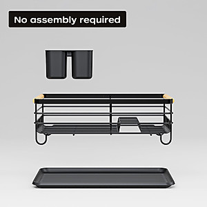 jouzevic Dish Racks for Kitchen Counter: Wooden Handles, Thickened Metal, No Assembly. Small Dish Drying Rack: Ideal for Small Households. Drying Rack Kitchen: Black