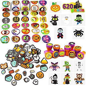 JOYIN 600+ Halloween Craft Assortment Kit Including Temporary Tattoos, Stickers, Stampers Foam Stickers for Trick or Treat Craft Party Favors, School Classroom Hangout