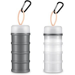 Baderke 2 Pcs Protein Powder Container with Funnels Stand, 4 Stackable Leakproof Protein Powder Dispenser, Portable Keychain Protein Powder Container for Workout, Fitness, Travel (Gray, White)