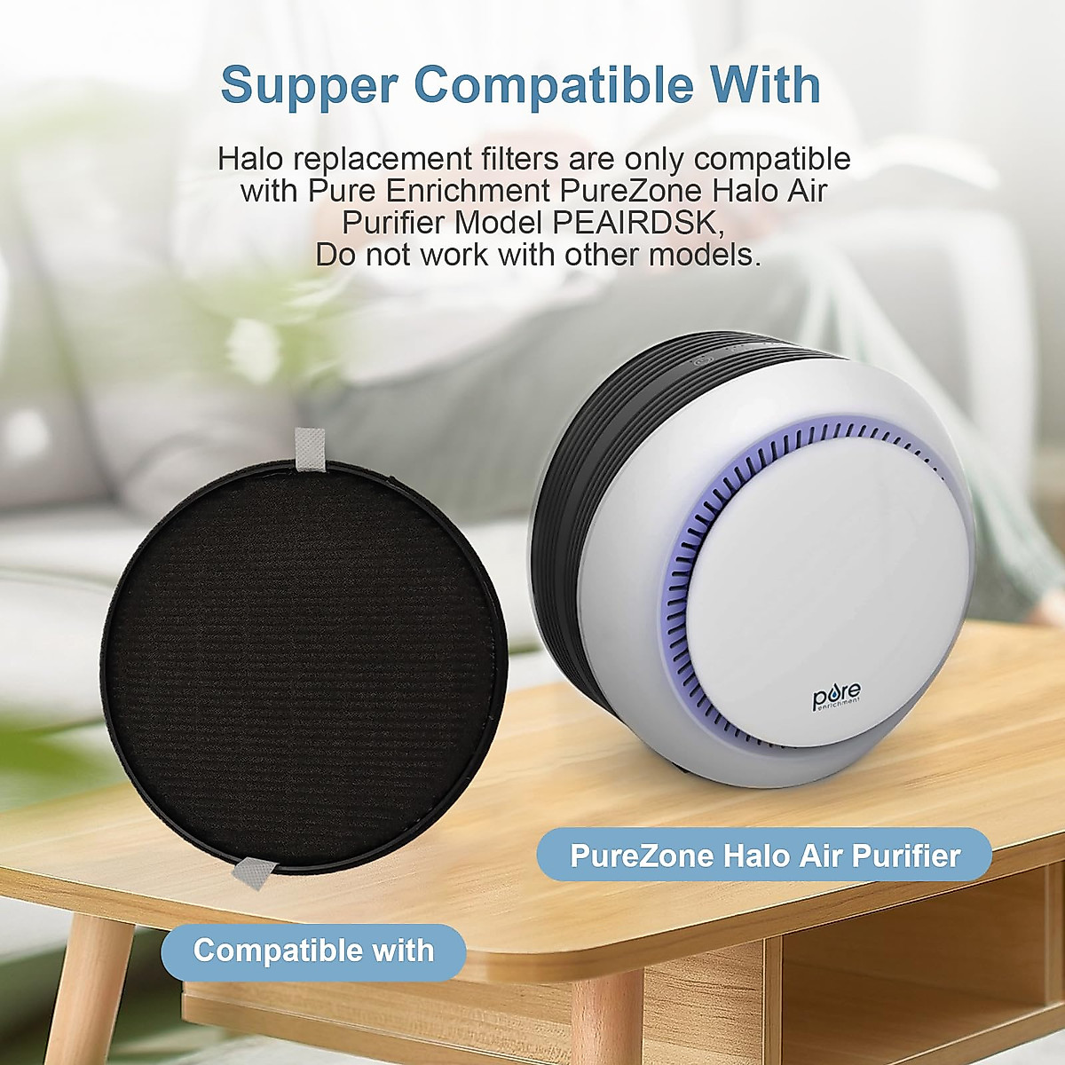 BEBEMOR Replacement Filter, Compatible with Pure Enrichment PureZone Halo Air Purifier Model PEAIRDSK, 2-in-1 Filters and Activated Carbon Pre-filters(2-Pack)