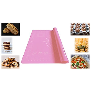 Pink Silicone Baking Mat Pastry Mat For Rolling Out Dough Pastry Pie Crust and Fondant Nonstick Thick Large 25” X 18” With Measurement, BPA Free Non stick Non Slip and Easy to Clean Reusable