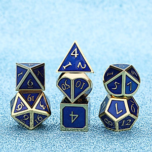 Hestya 7 Pieces Metal Dices Set Game Polyhedral Solid Metal Dice Set with Storage Bag for Role Playing Game Math Teaching