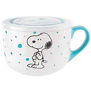 Peanuts Freckled Joy 23oz. Stoneware Soup Bowls w/Clear Lid, 4-Pack, Assorted Colors