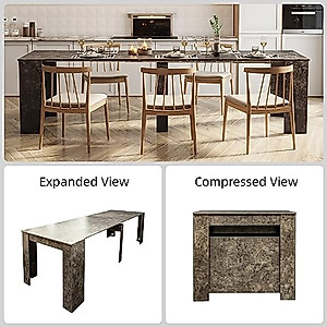 MOSAMNI Extendable Dining Table, Multifunctional Folding Console Tables, Modern Rectangular Wood Kitchen Table, Super Long Conference Meeting Table for Home Office Computer Table