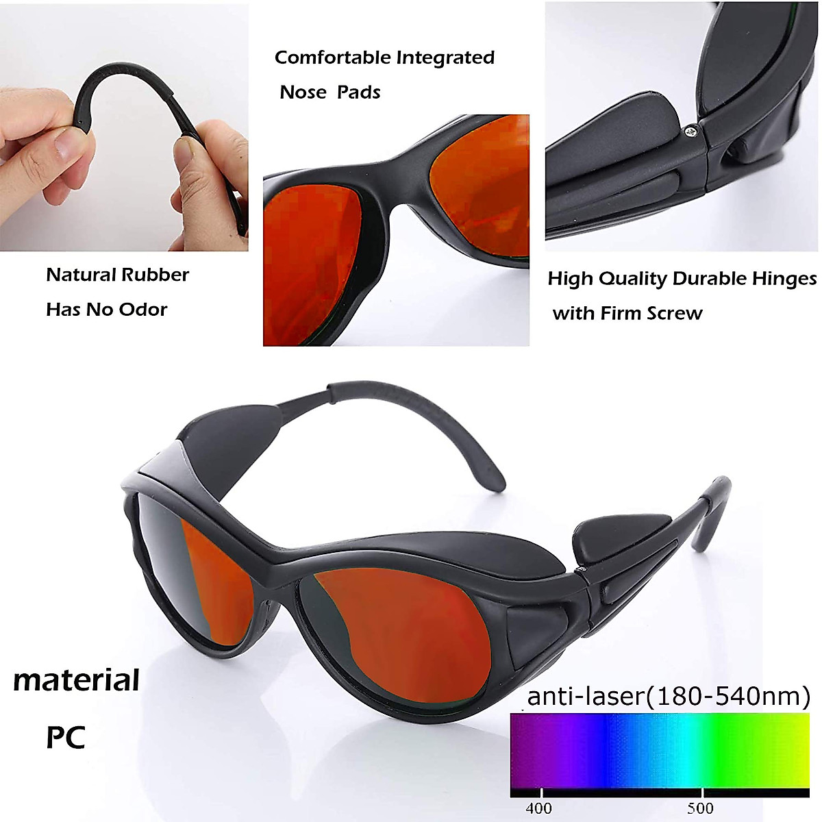 Laser Safety Goggles 532nm OD 6+ Professional 180nm-532nm Wavelength Violet/Blue/Green Laser Protective Glasses for 405nm, 445nm, 450nm,473nm 532nm Laser Fit Dazzling Lasers, Like Engraving Machines