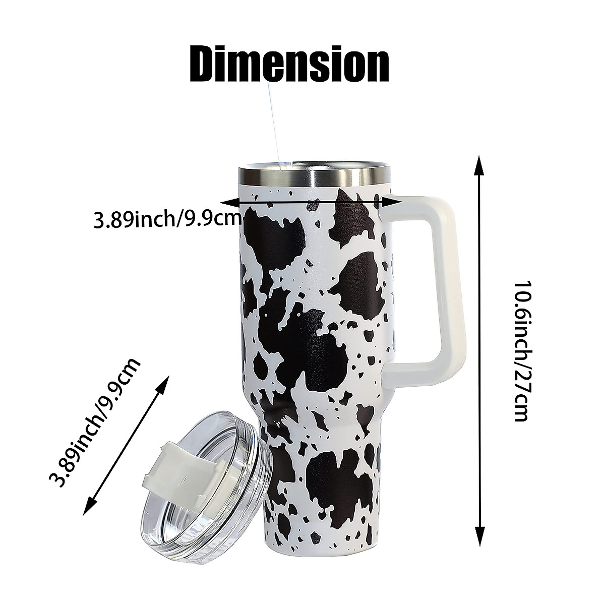 wonshia 40oz Cow print Tumbler With handle, Stainless Steel Tumbler With Lid and Straws, Double Vacuum Leak Proof Travel Coffee Mug Cup Water Bottle For Home, Office, Party……