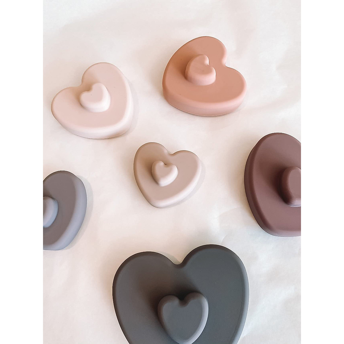 Baby Step Silicone Stacking Toys for Babies – Soft Building Tower & Baby Teether, Educational Ring Stacker Baby Sensory Toy, 6 Pieces Heart Shaped Purple Stacking Rings Tower