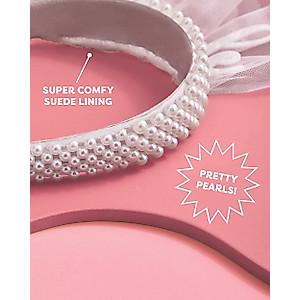 xo, Fetti Bachelorette Party Decorations Pearl Bride Headband | White Headpiece Bridal Shower Gift, Bridesmaid Favors