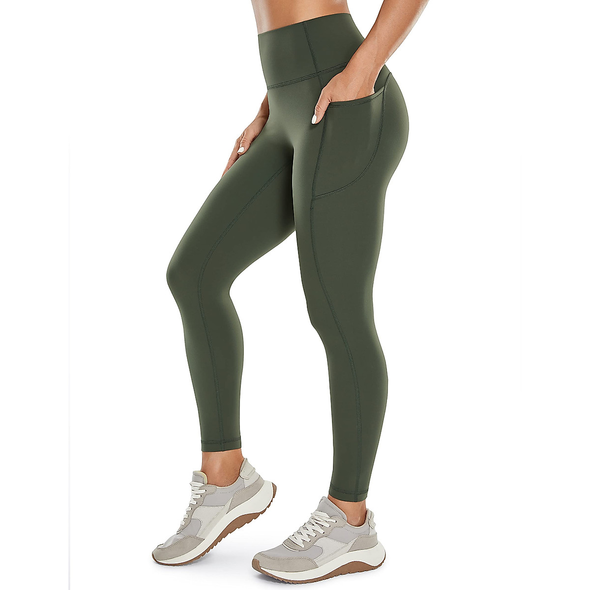 VANTONIA No Front Seam High Waisted Wokout Leggings for Women Yoga Pants with Pockets Buttery Soft Lounge Legging -25" Seaweed Green-Pockets Large