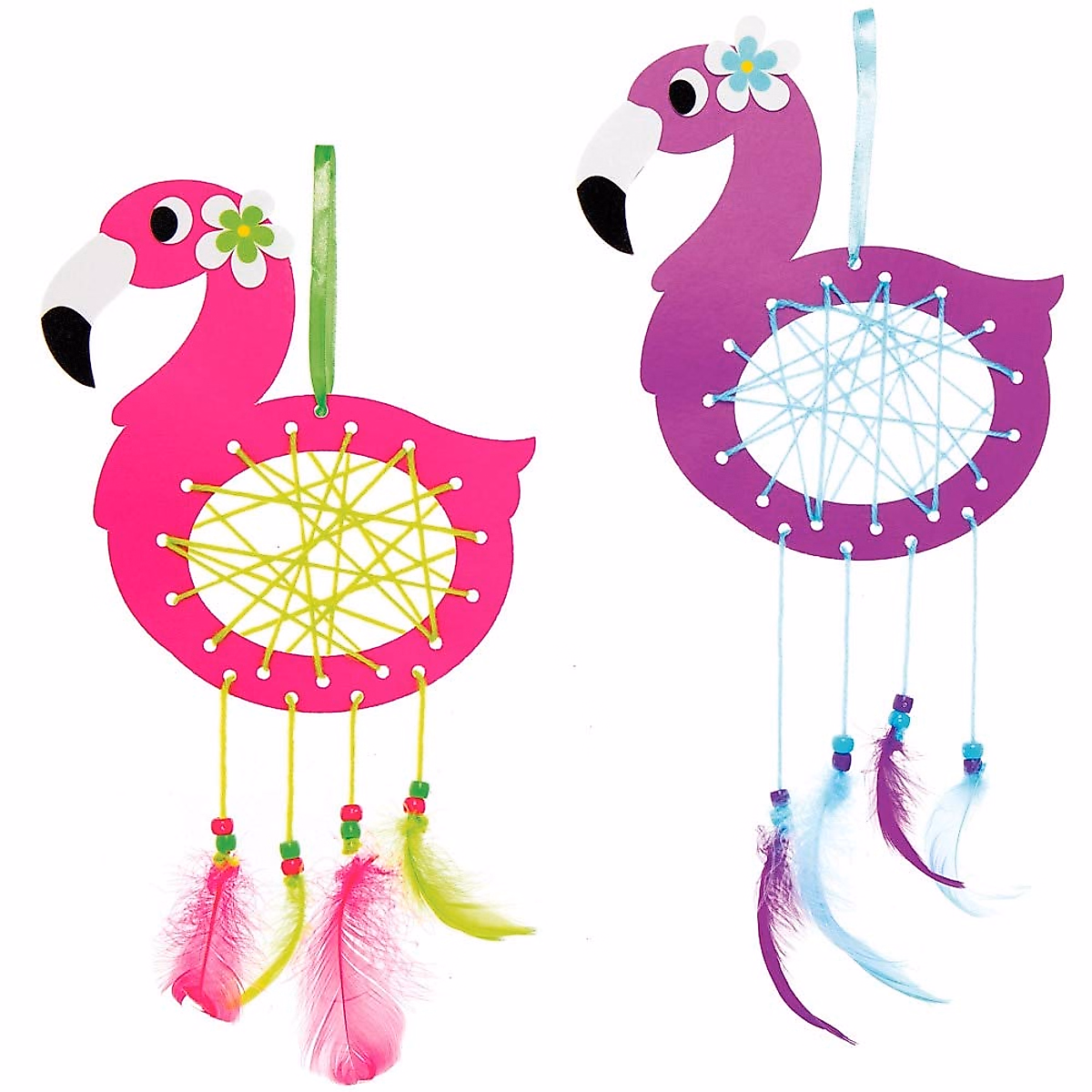 Baker Ross AT701 Flamingo Dreamcatcher Kits - Pack of 4, for Kids Arts and Crafts Projects