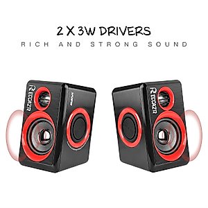 Computer Speakers, 2.0 CH PC Speakers with Surround Sound, USB Wired Laptop Speakers with Deep Bass for Desktop Computer/PC/Laptops/Smart Phone Build-in 4 Loudspeaker Diaphragm Reccazr SP2040|RED