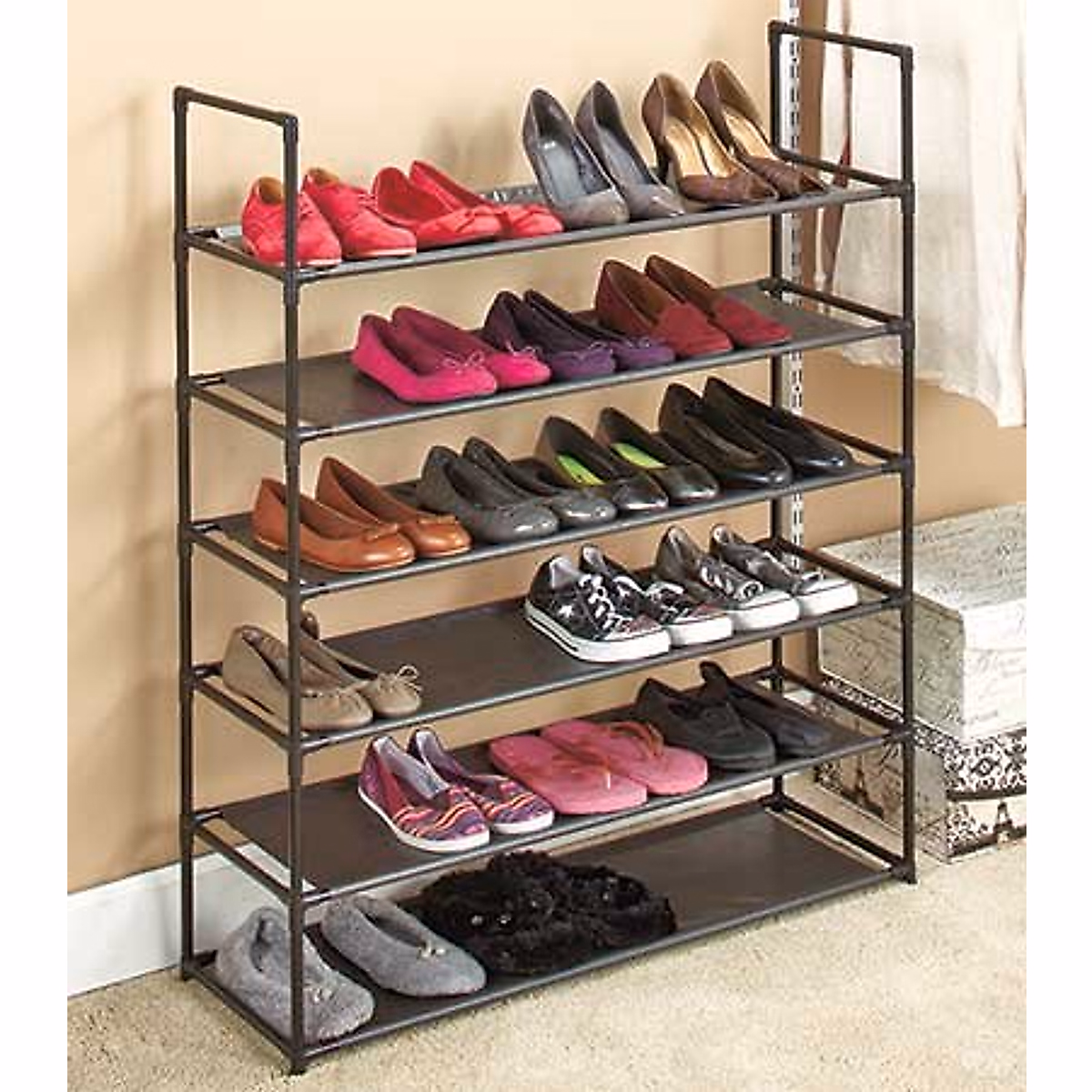 Affordable, Stackable 6-tier Storage Shoe Rack Holds up to 24 Shoes, Made From Metal and Plastic - 34"w X 11"d X 41"h