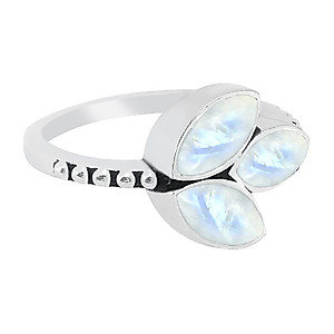 Moonstone 3 Stone Ring 925 Sterling Silver Plated Engagement Ring For Women Handmade Rings Natural Moon Stone June Birthstone Ring Statement Ring For Christmas Size US 5 Mother's Day Gifts For Her