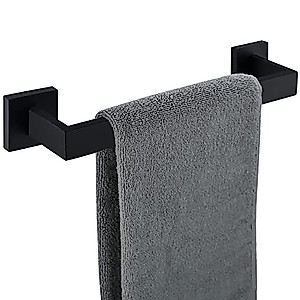 Hand Towel Bar for Bathroom Matte Black, 12Inch Towel Rack Wall Mounted, Thicken Square Bath Towel Holder Rod SUS304 Stainless Steel, Heavy Duty Dish Cloths Hanger for Bathroom, Kitchen