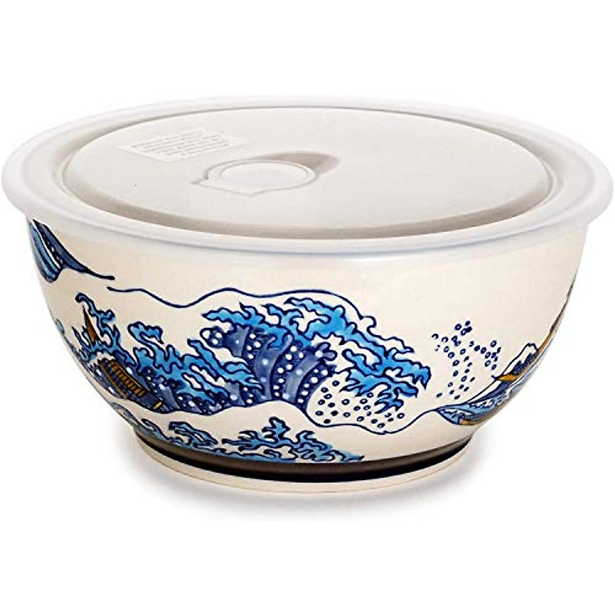 Happy Sales HSMBP-08BWV, 24 oz Microwavable Ceramic Bowl With Lid 6" D Food Prep Bowls Food Storage Bowls Meal Planning Bowls, Blue Wave