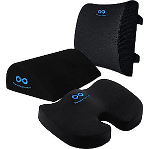 Everlasting Comfort Bundle - Office Chair Seat Cushion, Lumbar Support Pillow and Under Desk Foot Rest Under Desk