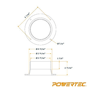 POWERTEC 70126 Inlet Flange, 4 Inch OD Dust Collection Ducting Connector