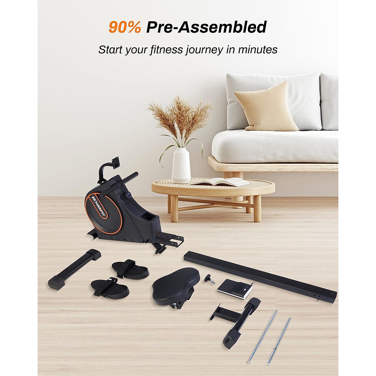 ECHANFIT Magnetic Rowing Machines for Home, LCD Monitor with Backlight and Tablet Holder, 16 Levels Adjustable Resistance, 350 LB Weight Capacity Foldable Rower for Home Gym Cardio Workout